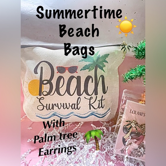 Bags | Beach Survival Kit Bag With Palm Tree Design | Poshmark